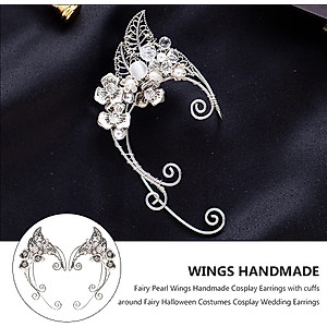GANAZONO Elf Ear Cuffs Fairy Earrings Pearl Wing Cuff Wrap Earrings Elven Ear Clips Jewelry Gift