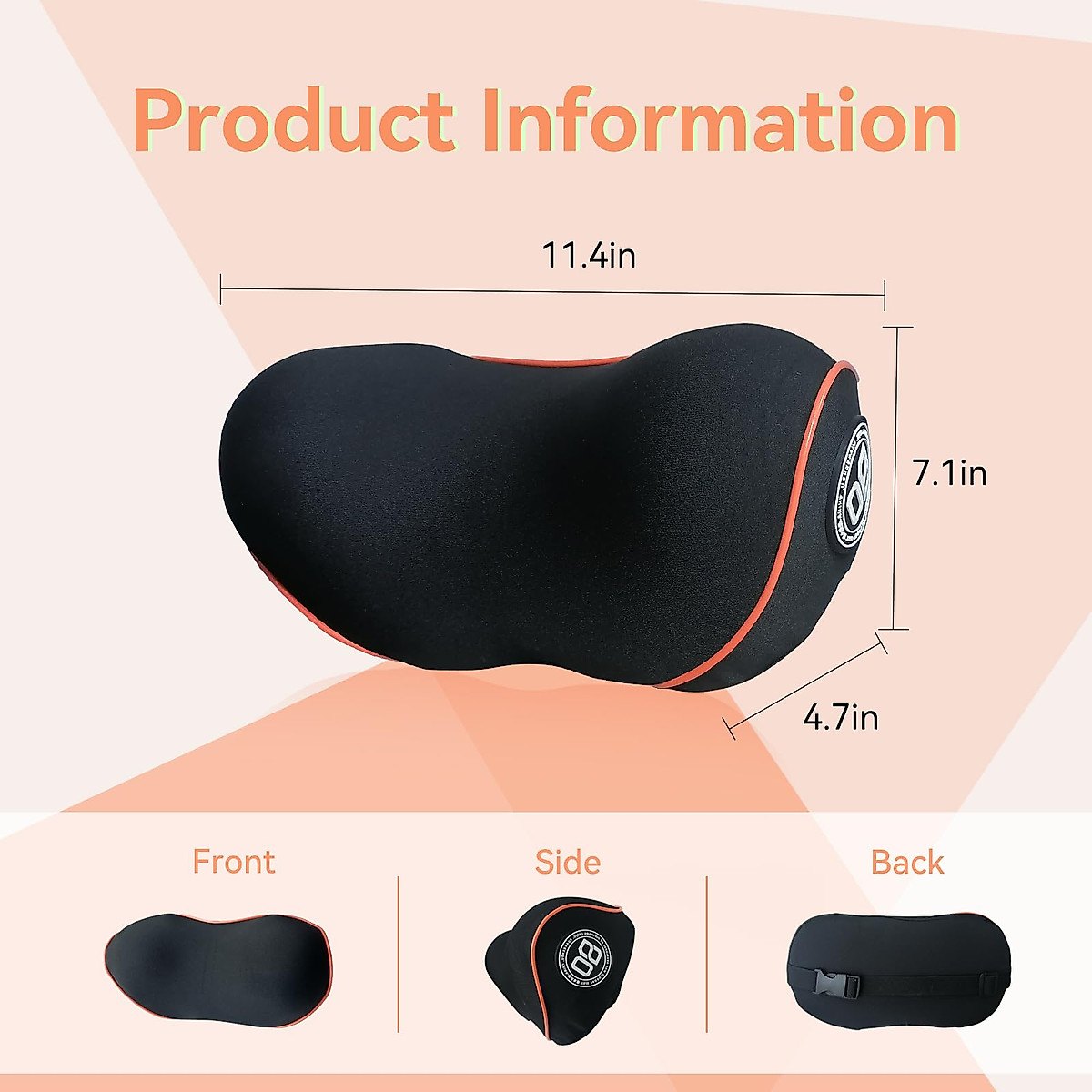 SPRFUFLY Really Comfy Car Headrest Pillow, Car Pillow for Driving with Adjustable Strap, Space Memory Foam Neck Pillow, Breathable Removable Cover - Travel Neck Pillow(Lightorange Side Rope)