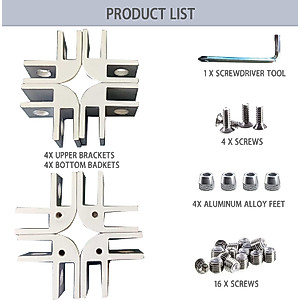 DIY Glass Flame Wind Guard Kit, 8pcs Flame Wind Fire Pit Flame Guard Parts Glass Corner Hardware Connector for Thickness 5/16 inch Glass Aluminum Alloy Non-Slip Bases for Square Glass Wind Guard