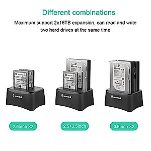 WAVLINK USB 3.0 to SATA I/II/III Dual Bay External Hard Drive Docking Station for 2.5/3.5 Inch SSD HDD, Hard Drive Duplicator (up to 2 x 16TB), Support Offline Clone Function, OTG Function