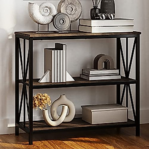 Lavish Home 3-Tier Bookshelf – Industrial Style Wooden Bookcases – Freestanding Shelving Unit for Home or Office (Brown Woodgrain) Set of 1