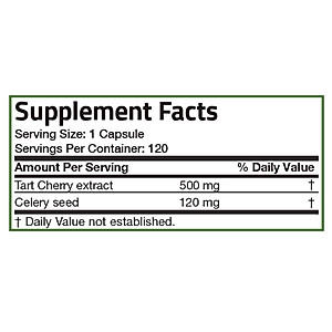 Bronson Tart Cherry Extract + Celery Seed Capsules - Powerful Uric Acid Cleanse, Joint Mobility Support & Muscle Recovery Supplement - Non GMO Formula, 120 Vegetarian Capsules