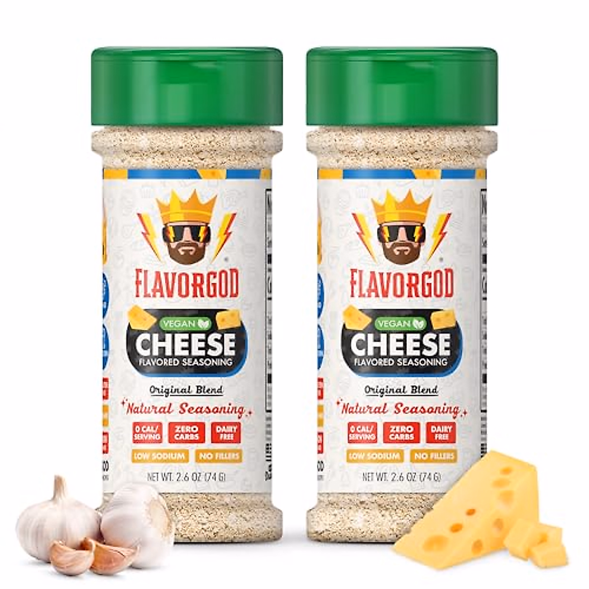 Flavor God Cheese Flavored Seasoning Mix, 2 Bottles, Premium All-Natural Spice Blend for Chicken, Seafood, Vegetables, Eggs, Ravioli, Tacos, & Pasta - Kosher, Dairy-Free, Gluten-Free, Keto Friendly