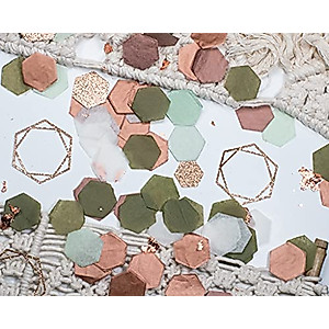 550 Pieces Boho Party Decor, Hexagon Confetti Party Decorations for Baby Shower, Bridal Shower, Birthday Sage Green, Copper