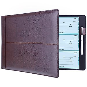 Antner 7 Ring Business Checkbook Binder for Business Checks, 600 Sheets Capacity, PU Leather Check Book Binder Cover with Zipper Pouch, Executive Organizer Portfolio Holder for 9" x 13" Sheets, Coffee
