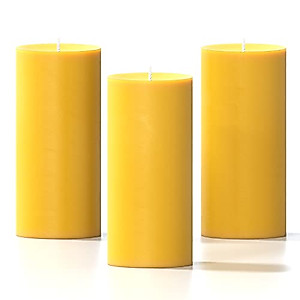 CANDWAX Pure Beeswax Pillar Candles 1.8x4 inch Set of 3 - Yellow 34,5 Hours Burning Handmade Candles - Smokeless Pure Bees Wax Candles Home Decor Natural Candles