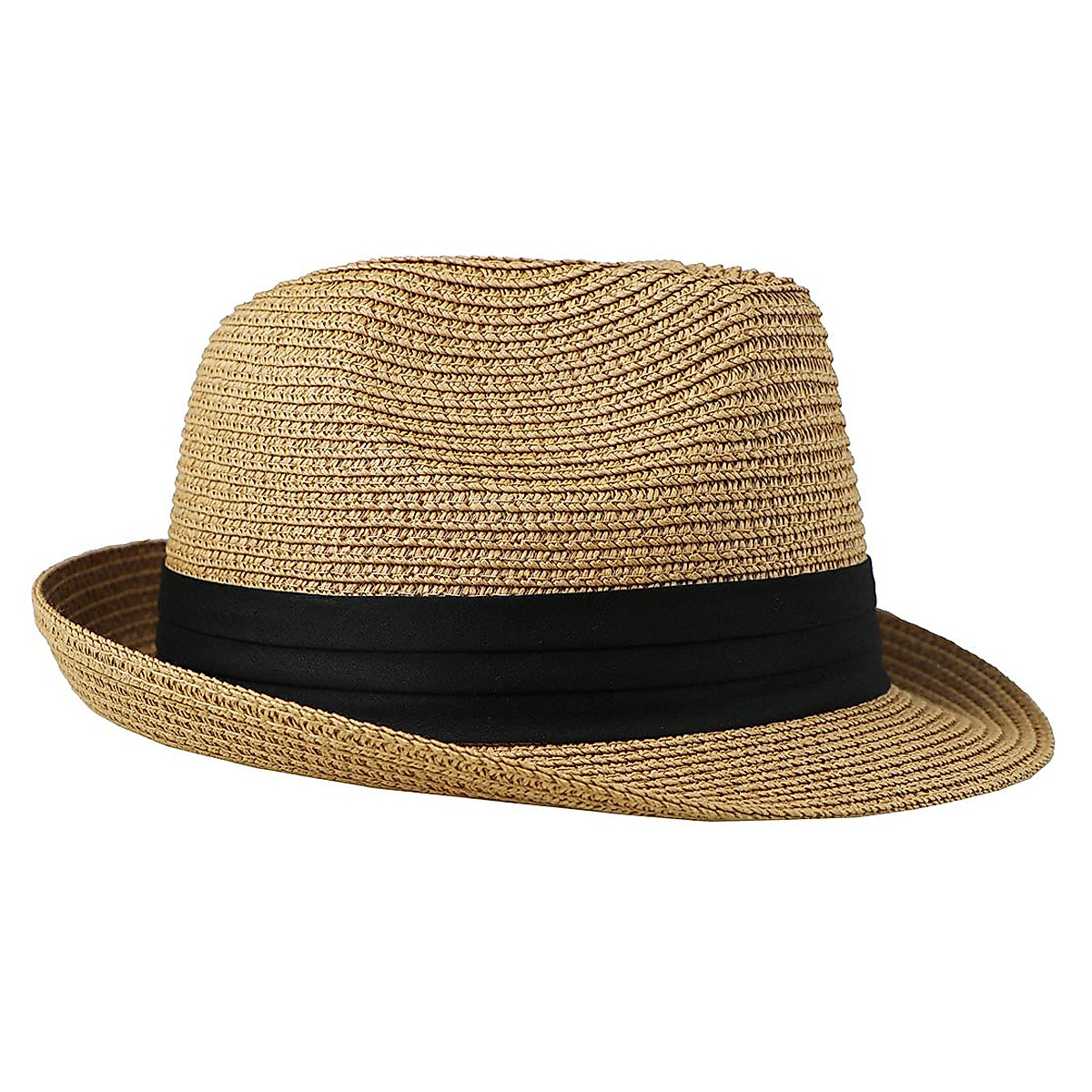 Womens-Sun-Hat Summer-Straw-Fedora Hat Foldable-Panama Beach-Sun Hat Short Brim Trilby-Hat - M-L Adjustable String Bulit-in Khaki