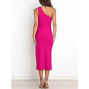ANRABESS Women's Summer One Shoulder Ruched Bodycon Sleeveless Slit Cocktail Party Wedding Midi Dresses Ci872-meihong-L