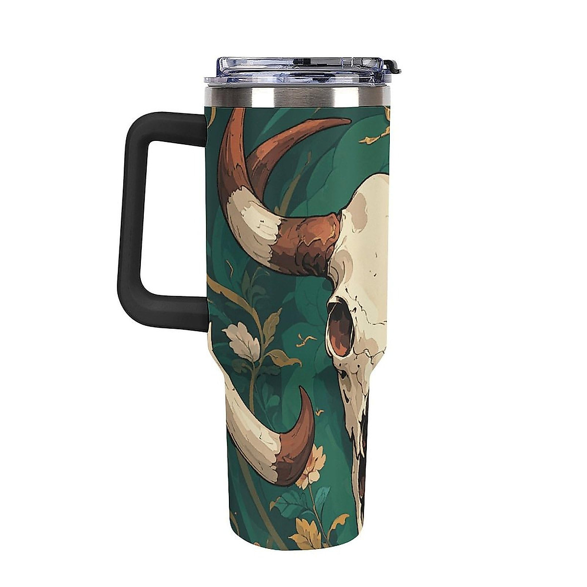 FZQVSGW Bull Skull 40 Oz Tumbler with Handle And Straw Stainless Steel Vacuum Insulated Tumblers Reusable Keep Drinks Cold Coffee Cup Holder Friendly Gifts for Women Men Car Gym Travel