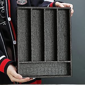 Kyraton Black Leather Wood Kitchen Flatware Drawer Organizers, Silverware Drawer Organiser and Cutlery Tray, Utensil Tray Drawer Organizer, Cutlery Flatware Organizer With Drawers