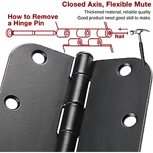 6 Pack Black Door Hinges - 3.5 x 3.5 Inch, Matte Black, 5/8 Inch Radius Corners, Standard Residential & Office Door Hardware