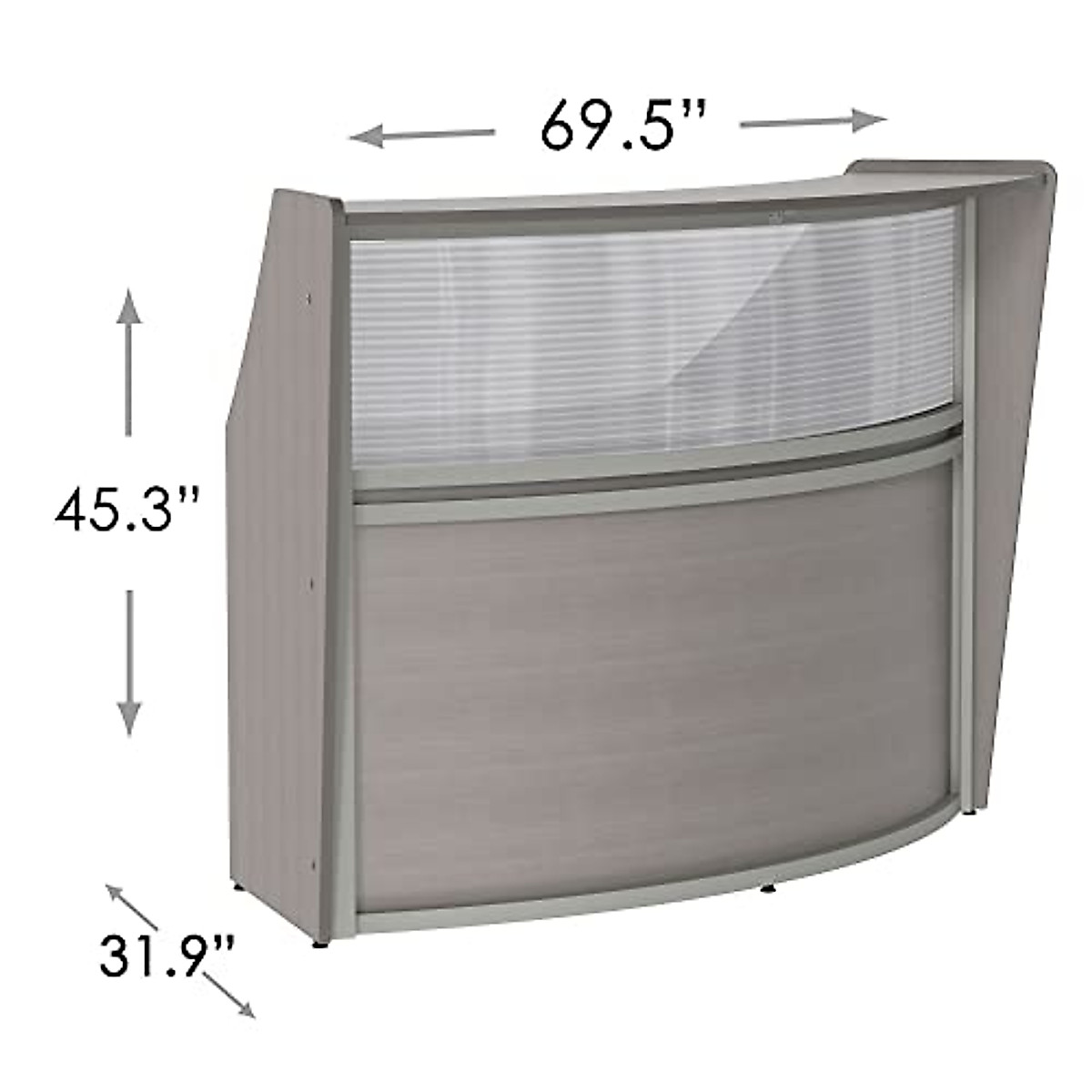 Linea Italia Curved Office Clear, Easy to Assembly Single Unit Reception Desk Counter for Lobby, Salon, 1 Panel, Ash