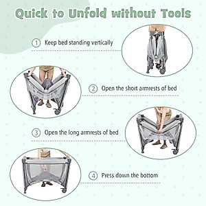 HONEY JOY Pack and Play with Bassinet, 4-in-1 Baby Playard with Changing Table & Removable Infant Full-Size Bassinet, Diaper Storage Basket & Music, Foldable Nursery Center w/Carry Bag (Gray)