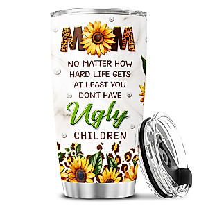 Mothers Sunflower Handle Tumblers Coffee For Funny Women Mother Mama Day Cups Insulated, Best Mom Ever, Tumbler 20 Oz With Lid And Straw, Best Mom Ever Gifts