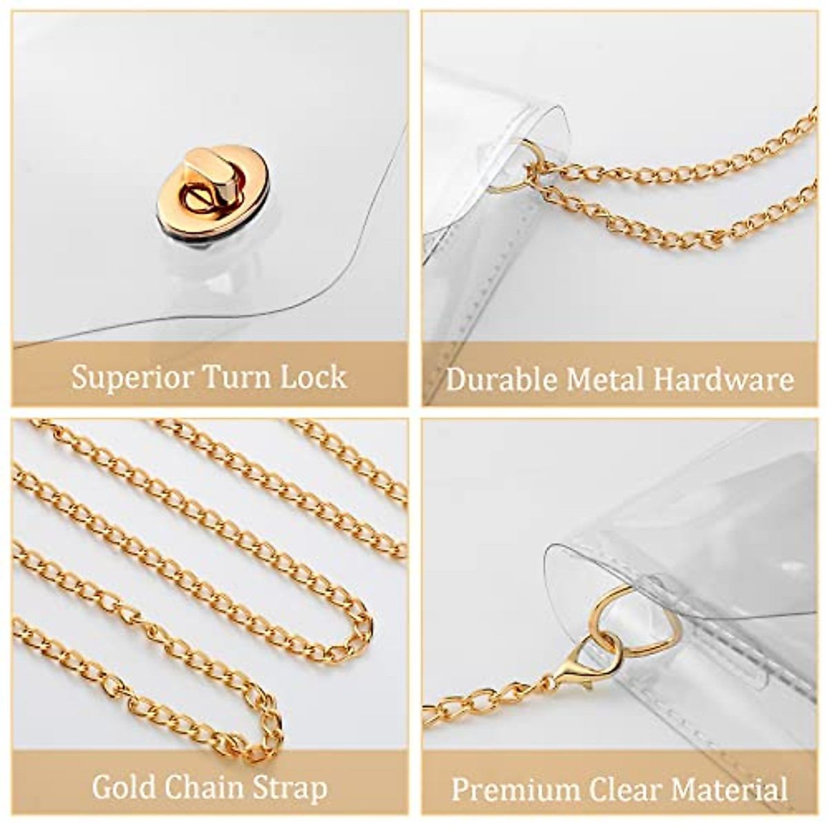 Sweetude 3 Pieces Clear Purse for Women Stadium Approved Clear Crossbody Bag Transparent Clutch Purses with Snap Closure for Sports Concert Prom Party Stadium Present