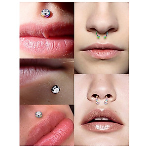 Vsnnsns 16G Lip Rings Stainless Steel Horseshoe Labret Monroe Lip Rings Nail Cartilage Tragus Helix Earrings Studs Septum Ring Medusa Piercing Jewelry Retainer for Women Men Black Rainbow 8mm