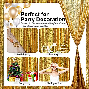 TCBESTO Gold Sequin Backdrop Curtains 4FT x 8FT 2 Panels Glitter Curtain Backdrop Sparkly Photography Background Drapes for Wedding Bridal Shower Christmas Festival Birthday