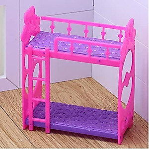1pc Doll House Furniture Double Bed Frame Plastic Bunk Bed Bedroom Furniture Bed Set for Kelly Dolls Dollhouse Pink and Purple 3.5 Inches, Dolls House Furniture, Bedroom Furniture,