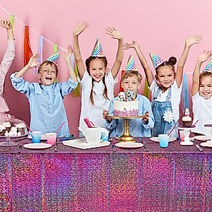 FunnyPars 3 Pack Pink Iridescent Table Cloth for Parties, Pink Plastic Shiny Laser Table Covers, Disposable Holographic Foil Tablecloth Iridescent Party Decorations for Girl Birthday Wedding, 54x108