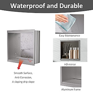 LOWIXI Recessed Shelves Niche 12" X 12",Shower Niche No Tile Needed, Bathroom Niche Recessed Shower Shelf Backsplash with Glass，Black