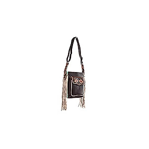 ARIAT Women's Monroe Floral Pierced Lacing Brown Crossbody Bag