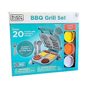 TOY DEALS USA, Cooking Toy Set, Kitchen Toy Set, Toy BBQ Grill Set, Little Chef Play, Kids Grill Playset, Interctive BBQ Toy Set for Toddlers, 20 Molds & Patterns Inside Plus 5 Pots of Dough