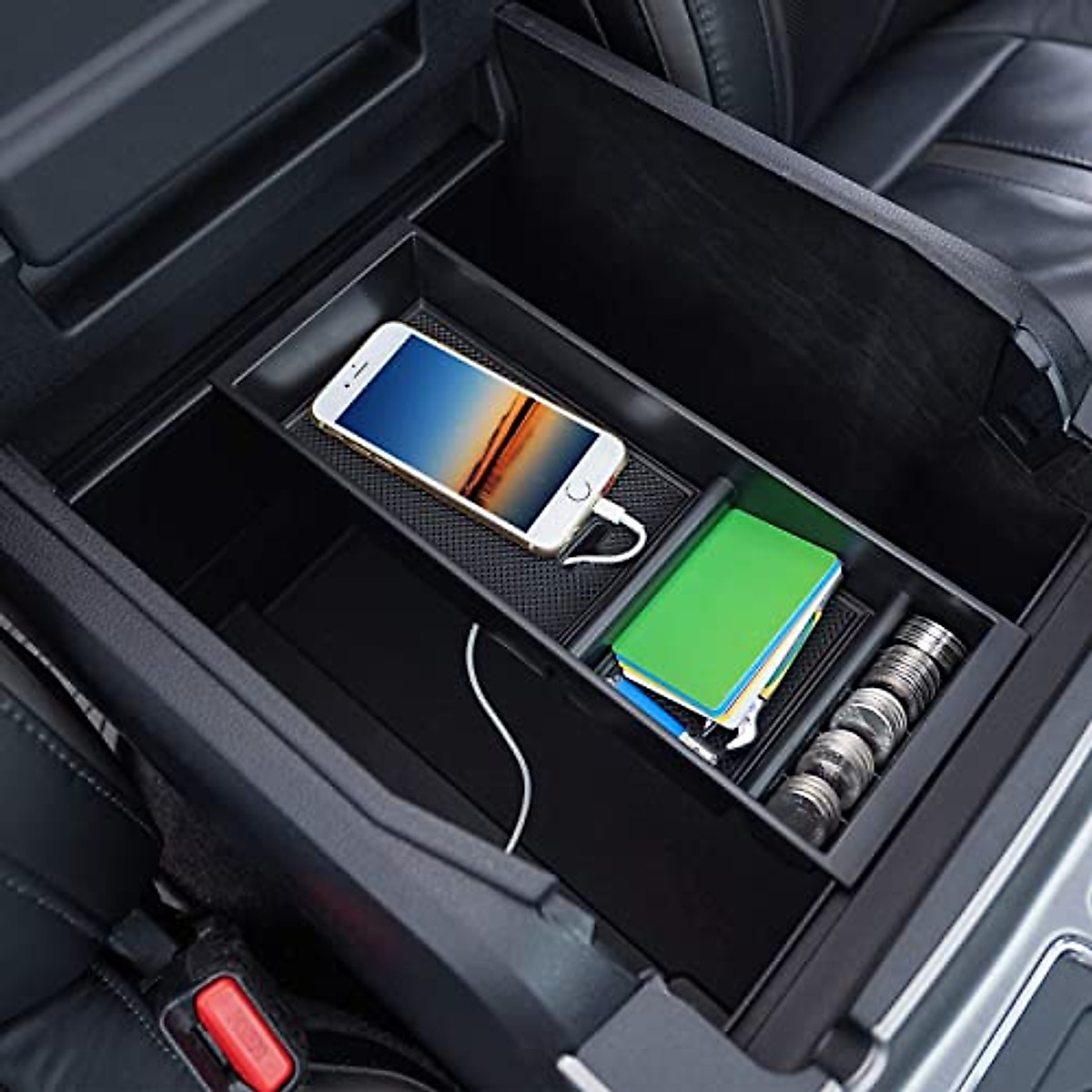 PIMCAR Compatible with Ford 2015-2020 F150, 2017-2022 F250 F350 F450, 2018-2022 Expedition Center Console Organizer Insert Tray Pallet Storage Accessories (Work Great with The Factory Tray) - Black