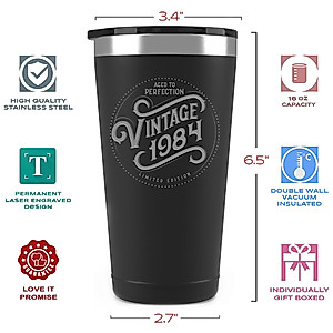 Sodilly Coffee Tumbler - Vintage 1983 Design - Ideal 1983 Birthday Gifts for Men - Perfect for 40th Birthday Celebrations - Unique 40th Birthday Travel Mug - 1983 Vintage 16 oz Black Coffee Tumbler