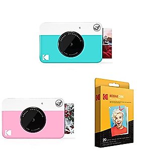 Kodak Printomatic Digital Instant Print Camera (Blue) & Printomatic Digital Instant Print Camera (Pink) & 2"x3" Premium Zink Photo Paper (20 Sheets) Compatible with Kodak Smile