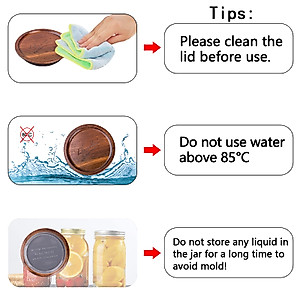 Eleganttime Wide Mouth Mason Jar Lids, 6 Pack Wooden Storage Lid with Silicone Sealing for Ball Mason Jar Canning Jars