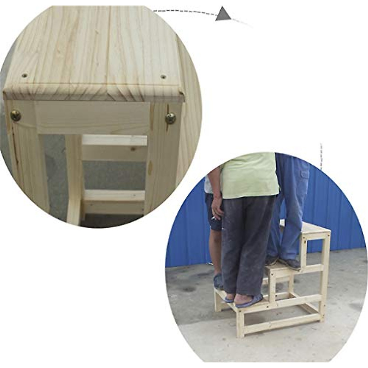 Step Stool Solid Wood Ladders, Second Floor Ladder Stool Three-Storey Ladder Frame Solid Wood Material Clear Wood Grain Styles Household Ladder/50 X 44 X 40Cm