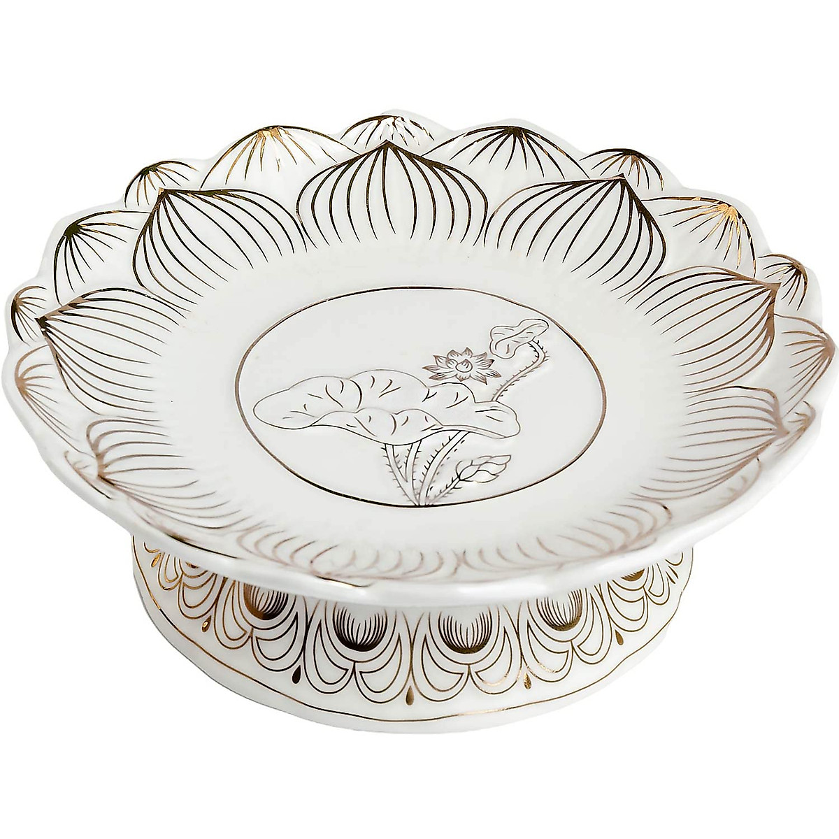 HOULU 7 Inch White Ceramic Buddhist Fruit Plate, Buddhist Supplies Offering Plate, Temple Tray, Fruit Bowl