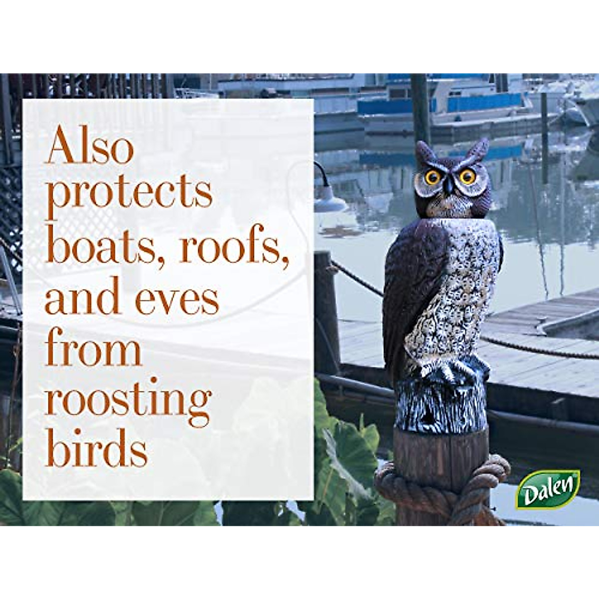 Dalen SOL-R Action Solar Fake Owl Decoy to Scare Birds Away from Gardens, Rooftops, and Patios - Scarecrow Provides Chemical-Free Pest Control - Safe and Humane, 18" 360º Rotating Head