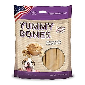 Loving Pets Yummy Bones - Peanut Butter Flavor Filled Bones for Dogs (for Medium/Large Dogs 20-100+ lbs)