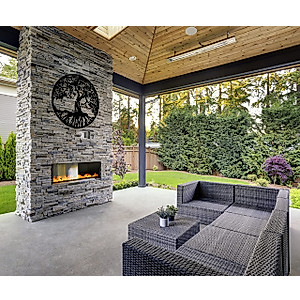 Steel Roots Decor Metal Black Tree of Life Wall Art - Powder Coated Laser Cut Holes - Indoor and Outdoor Home Bedroom or Kitchen Decorations, Modern Wall Sculpture Art Round for Living Room – 18”