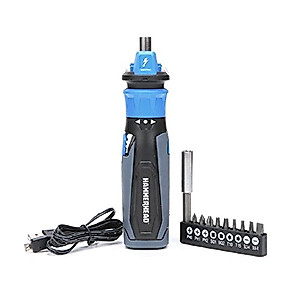 HAMMERHEAD 4V Lithium Rechargeable Screwdriver with Patented Circuit Sensor and 9-Piece Bit Kit with Innovative Bit Grip