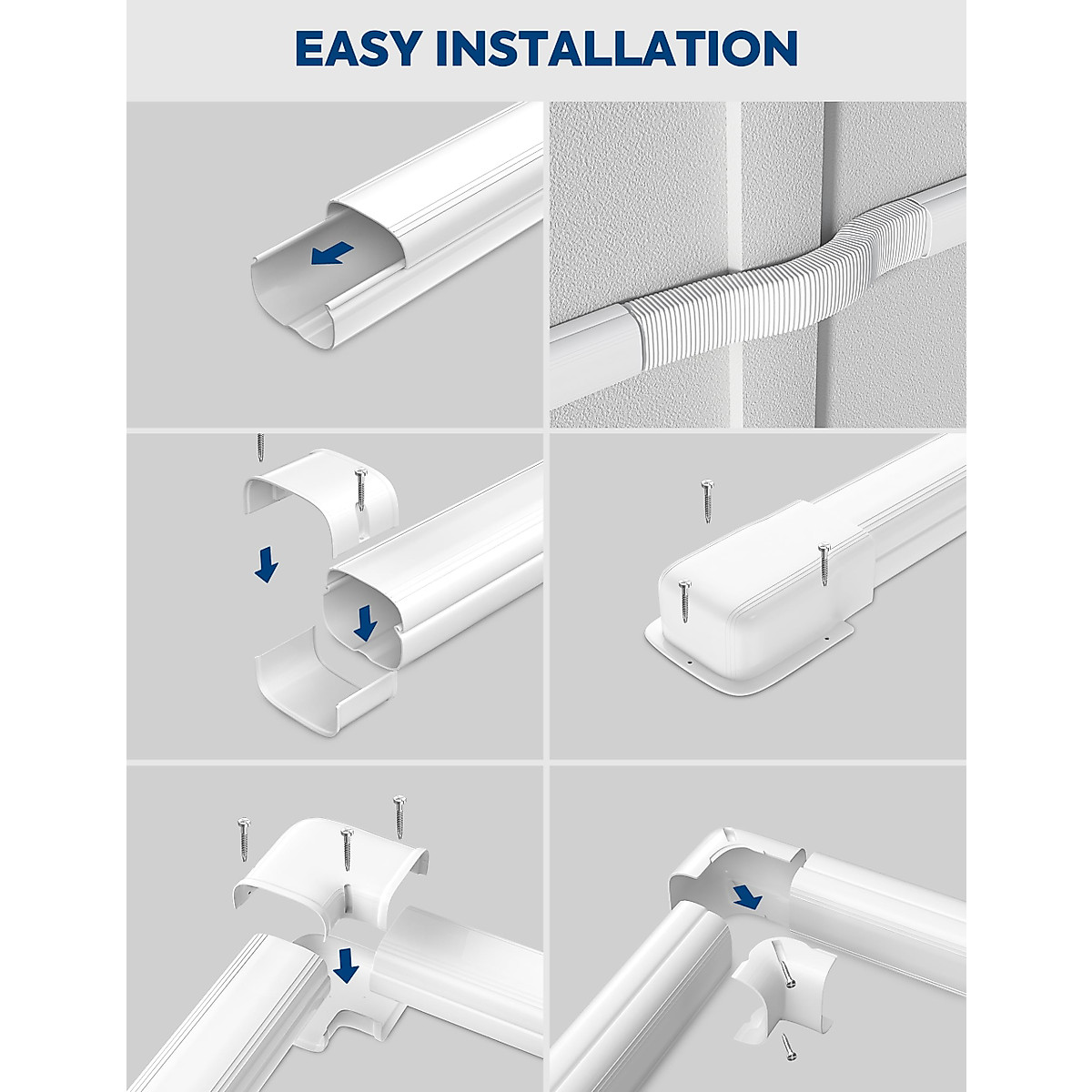 Nouscan 3" 9Ft Mini Split Line Set Cover with Flexible Duct, Upgrade PP Decorative Minisplit Lineset Cover Kit, Paintable for Mini Split, Air Conditioner, Central AC, HAVC and Heat Pumps, White
