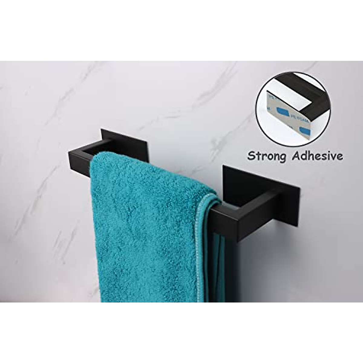 Vanloory Bathroom Towel Bar Self Adhesive, No Drilling Towel Rack Easy to Install, Hand Towel Holder Made of Premium Stainless Steel Sticky on Hand Towel Hanger for Kitchen, Toilet.(12IN, Black)
