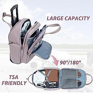 VANKEAN Carry On Underseat 16-inch Multi-functional Underseater Lightweight Overnight Suitcase with Wheels, Roller Case for Women Travel Business, Light Dusty Pink