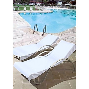 Luxury Hotel Spa Pool Fitted, Solid Terry Cloth Chase Lounge Cover 100% Ring-Spun Turkish Cotton, Soft and Absorbent Hottel Sized Chair Cover 90" X 29" - White