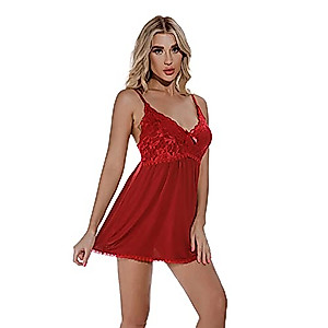 wodceeke Women One Pieces Lingerie Lace Chemise Sleepwear Babydoll Teddy Lingerie Sexy Loose Nightdress (Red, XL)