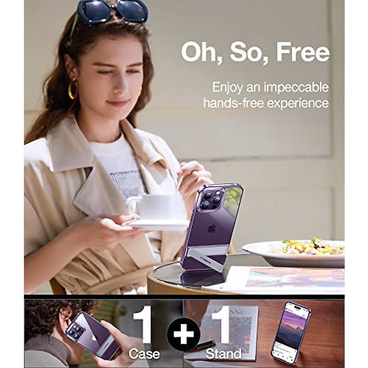 TORRAS for iPhone 14 Pro Max Case Clear with Stand [10FT Military Grade Shockproof] [3-Way Built-in Kickstand] Anti-Yellowing & Protective iPhone 14 Pro Max Phone Case, Diamond Clear