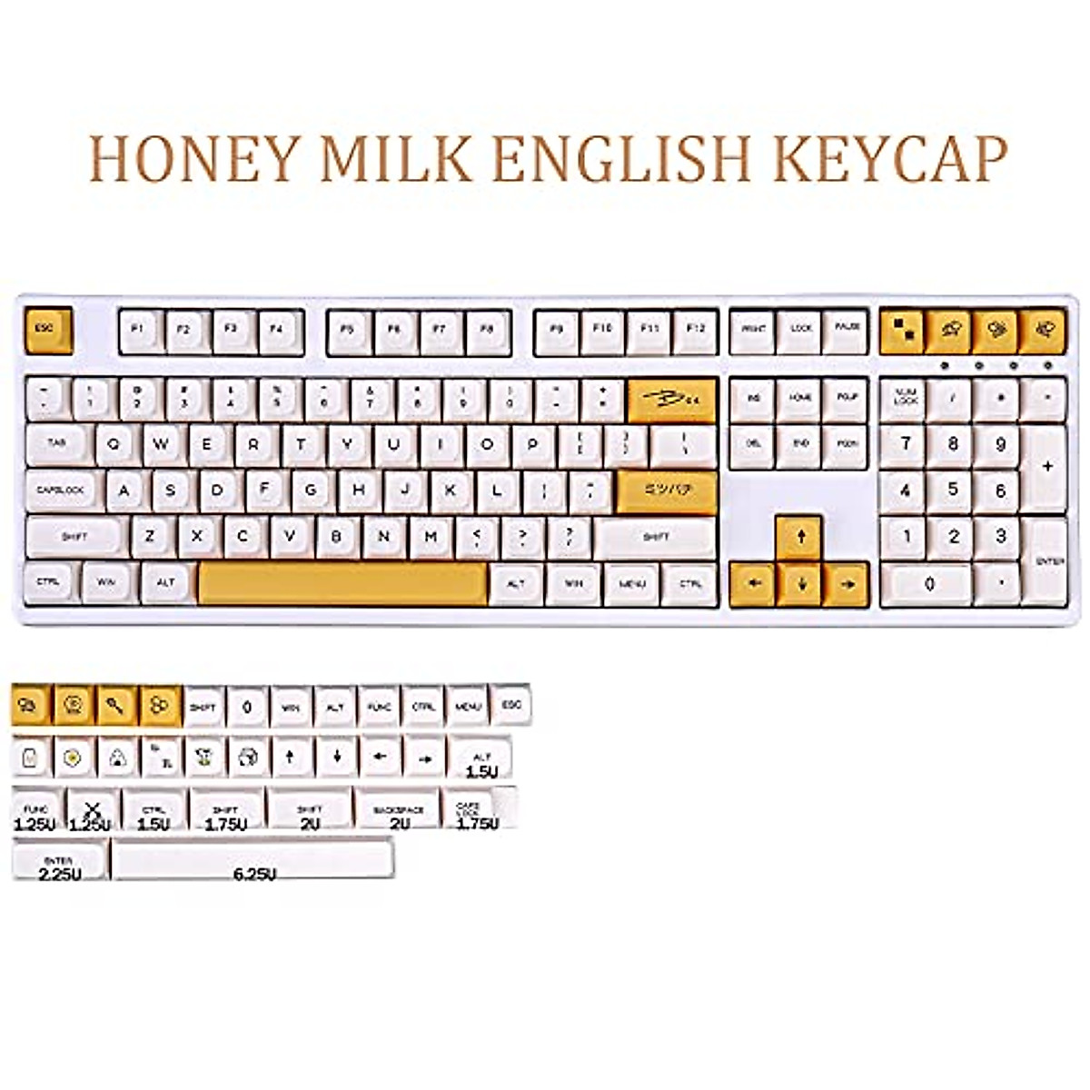 Sumgsn 140 Keys PBT Keycaps Dye-Sub XDA Profile Milk and Honey Theme for Mechanical Gaming Keyboard Cherry Gateron MX Switches (English)