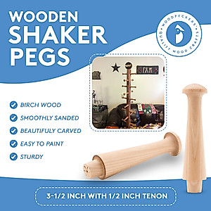 Wooden Shaker Pegs 3-1/2-inch w/ 1/2-inch Tenon, Pack of 10 DIY Wooden Wall Hooks, Wood Hooks for Hanging Shaker Peg Rail and Coat/Hat/Towel Hook, by Woodpeckers