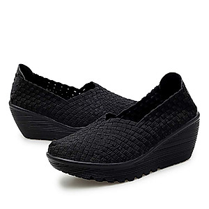 EnllerviiD Women Wedge Mary Jane Sandals Closed Toe Weave Platform Heel Sandals Shoes Black 39