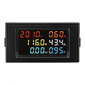DROK AC Meter, AC 80-300V 100A Voltage Current Power Factor Frequency Electric Energy Monitor Ammeter Voltmeter Multimeter Tester 110V 220V Digital Color LCD Volt Amp Watt Detector Reader Panel