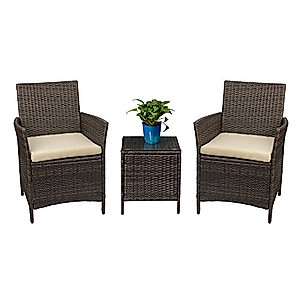 Devoko 3 Pieces Patio Furniture Sets Clearance PE Rattan Wicker Chairs with Table Outdoor Garden Porch Furniture Sets (Brown/Beige)