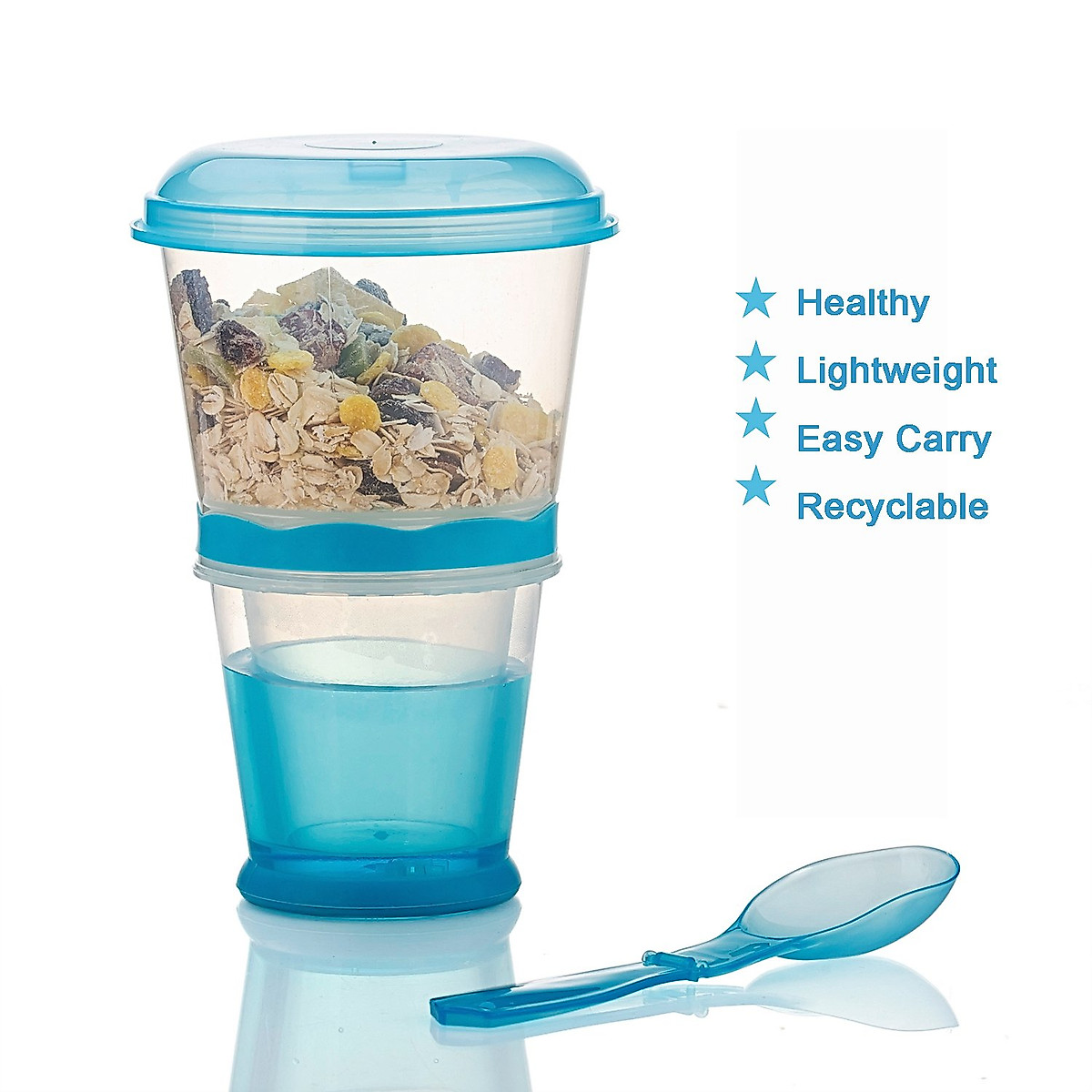 INOGIH Cereal On the Go Cups Breakfast-Portable Drink-Cup Cereal To-Go Container-Cup with Spoon (Blue)