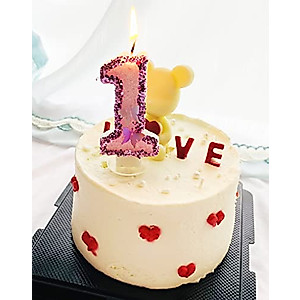 Birthday Candles Number 8,Pink Glitter Happy Birthday Cake Candles Handmade Sequin Numeral Candle