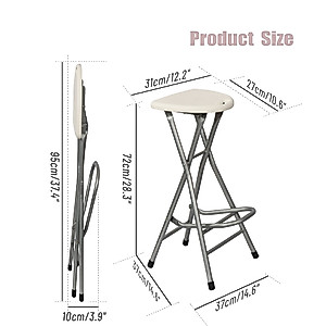 Folding Stools for Adults Portable, 28 inch Collapsible Stool Heavy Duty, Indoor Tall Bar stools with Handle, Plastic Counter Barstool Chair for Kitchen Outdoor Travel-White H72xW31cm(28x12inch)